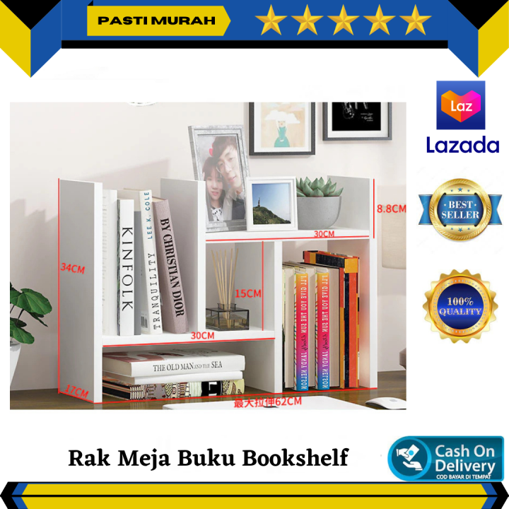 Rak Buku portable bisa dirakit bahan kayu ukuran 62 x 17 x 34 cm bisa ...