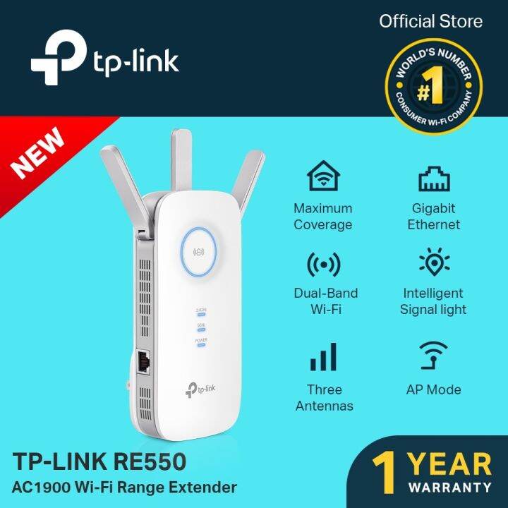 RE550 AC1900 1900Mbps OneMesh Gigabit Wi-Fi Range Extender Repeater ...