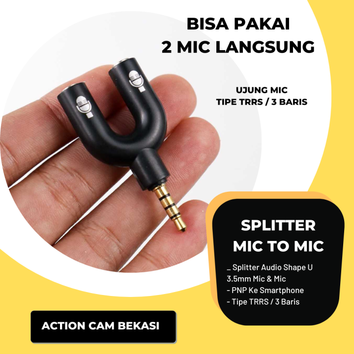 Splitter Audio Mic to Mic Shape U 3.5mm For Smartphone Tipe 3 Baris ...