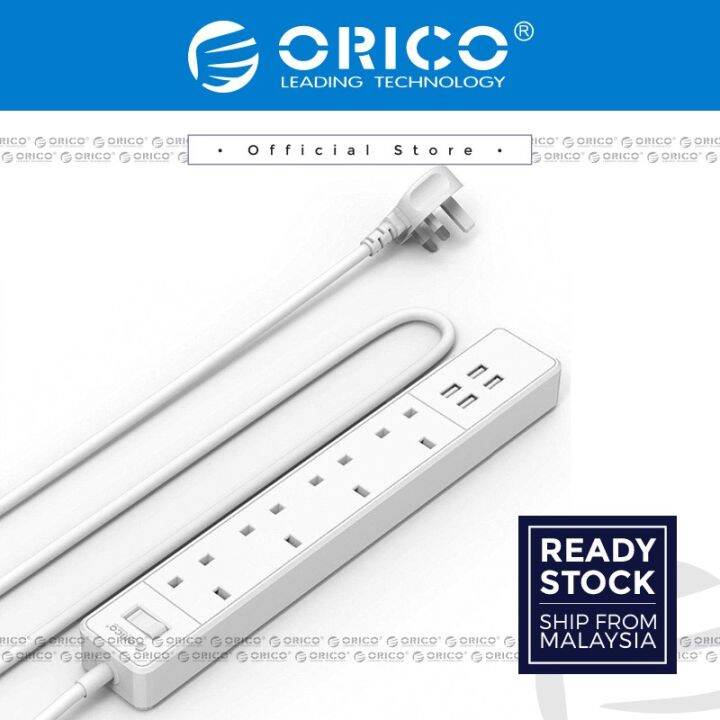 Orico OSC-4A4U-UK Surge Protector 4 UK Socket with 4 USB Charging Port ...