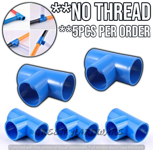 5PCS PVC Tee Three Way (1/2", 3/4" & 1"-NO THREAD ) & (3/4"-WITH THREAD ...