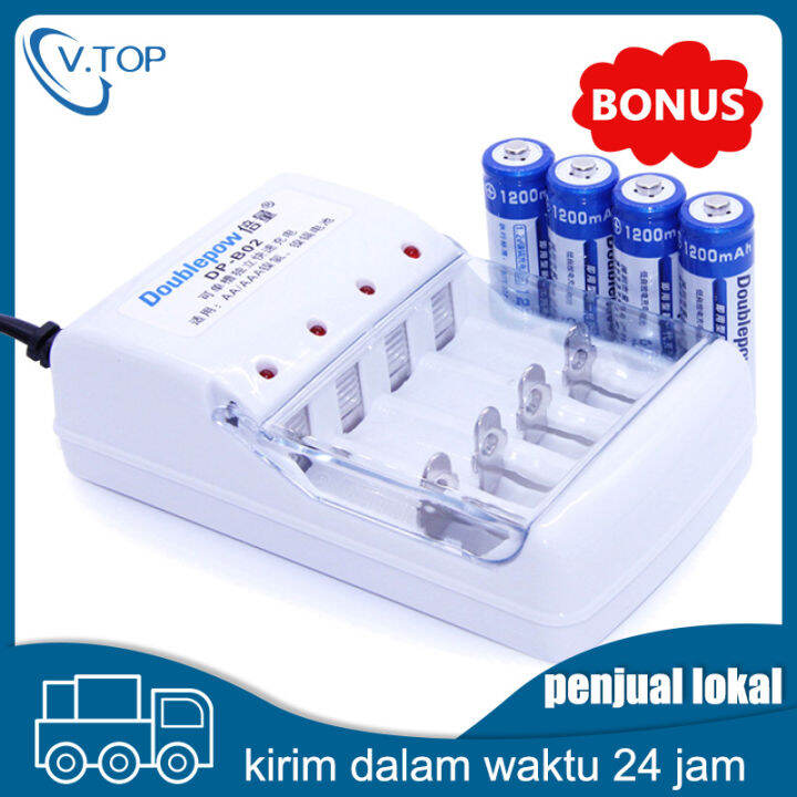 Doublepow Charger baterai 4 slot Plus baterai AA/AAA 1200 mah | Lazada Indonesia