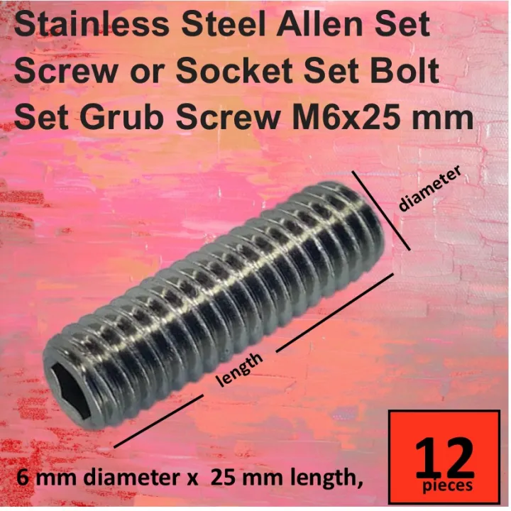 Stainless Steel Allen SetScrew or Socket Set Bolt Set Grub Screw M6x25 ...
