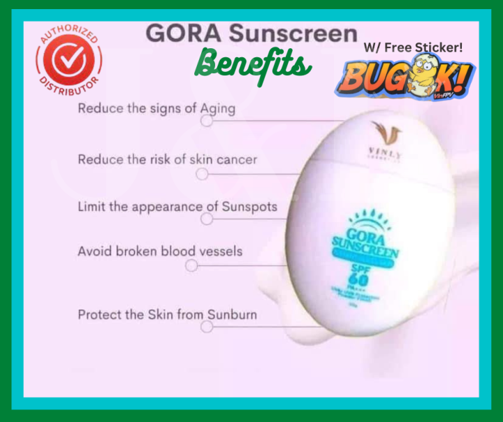 FREE BUGOK STICKER GORA SUNSCREEN BY VINLY COSMETICS SPF 60 UB - UBV ...