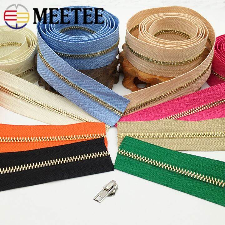 【HOT】 Meetee 1/3M 3 Metal Zippers Code Loading Coil Gold Teeth Zips for ...
