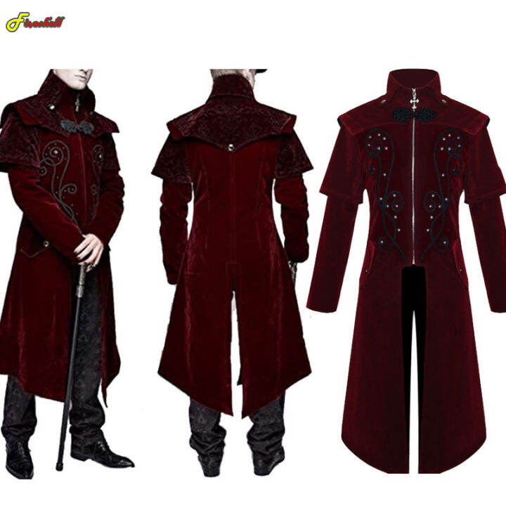 Men's Gothic Medieval Steampunk Castle Vampire Devil Red Coat Cosplay ...