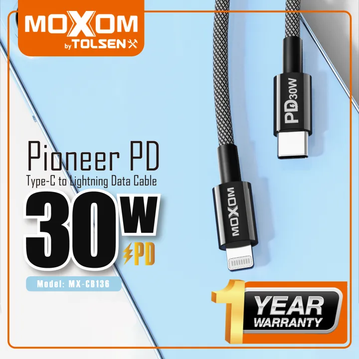 MOXOM Pioneer PD 30W Lightning to Type C (WHITE 1Meter Pure Copper) MX-CB136 | Lazada PH