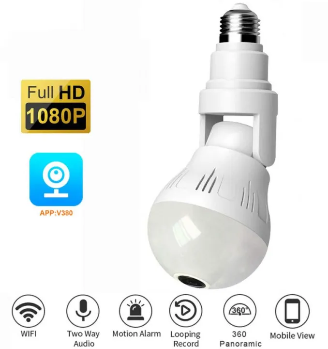 360°panoramic Wifi Bulb Camera V380 APP Smart Alarm E27 Light Bulb HD ...