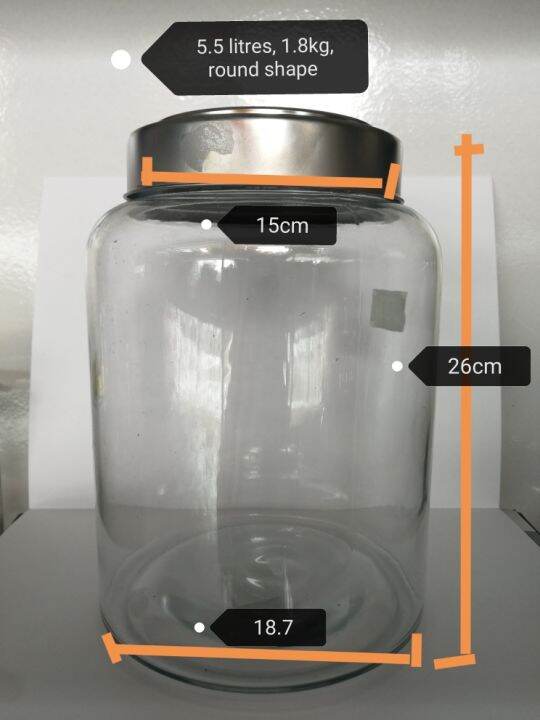 Glass Container 5.5 litres(round shape, aluminium cap)/Balang Kaca 5.5 ...