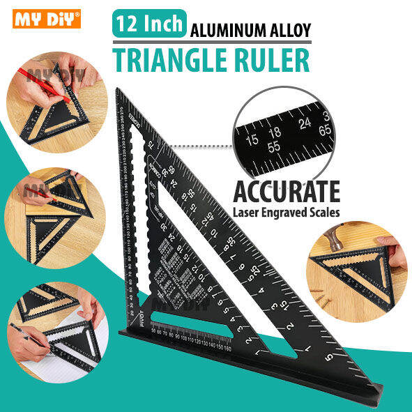 MYDIYSDNBHD - 12 INCH BLACK ALUMINIUM ALLOY TRIANGLE ANGLE RULER SQUARE ...