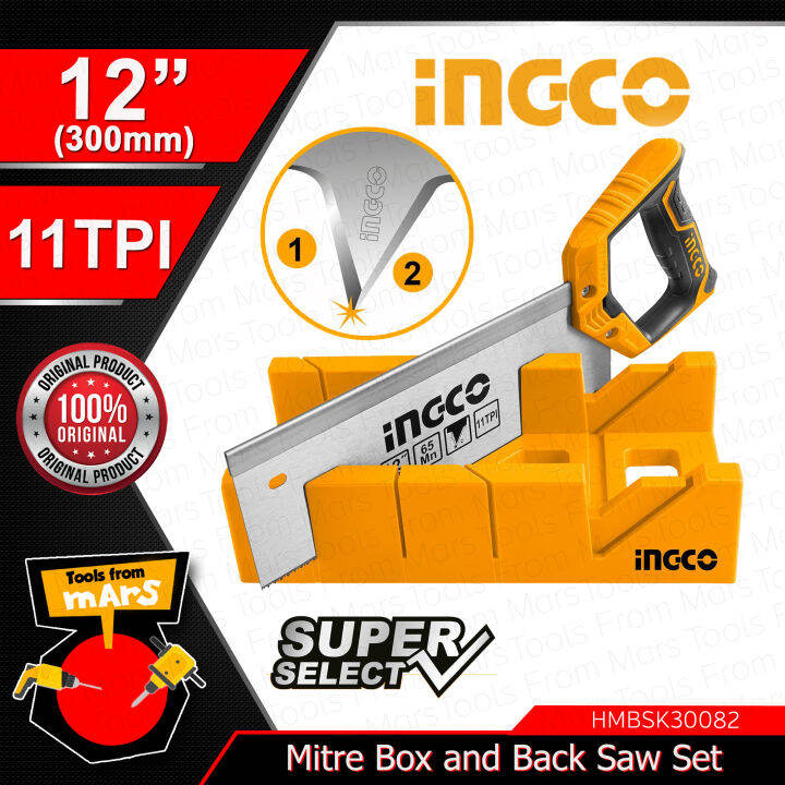 INGCO Miter Box And Back Saw Set 12" Inch 11TPI Wood Cutting Clamping ...