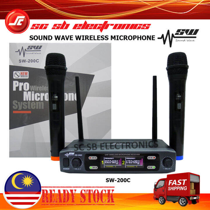 SOUND WAVE UHF PROFESSIONAL DUAL WIRELESS MICROPHONE SYSTEM SW-200C 2 ...