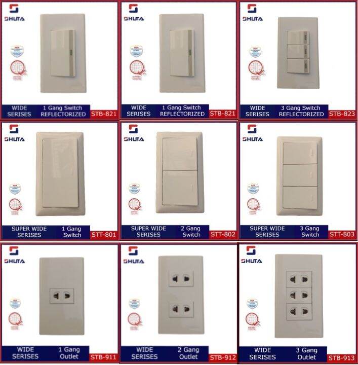 SHUTA Wide Serises Outlet and Switch 1Gang , 2Gang , 3Gang | Lazada PH