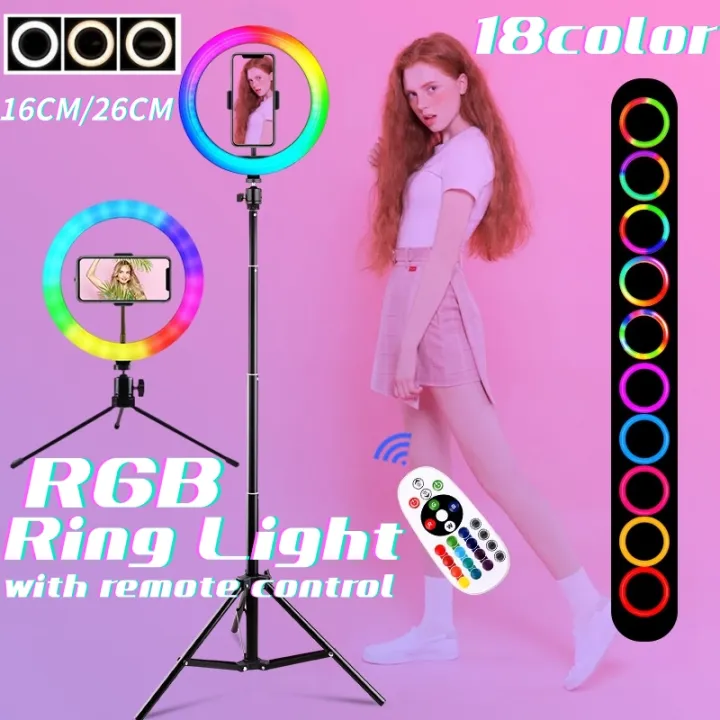 RGB Ring Light 26/16cm with Phone Holder For Photography 16Colors Live RGB Ringlight With 2.1M ...