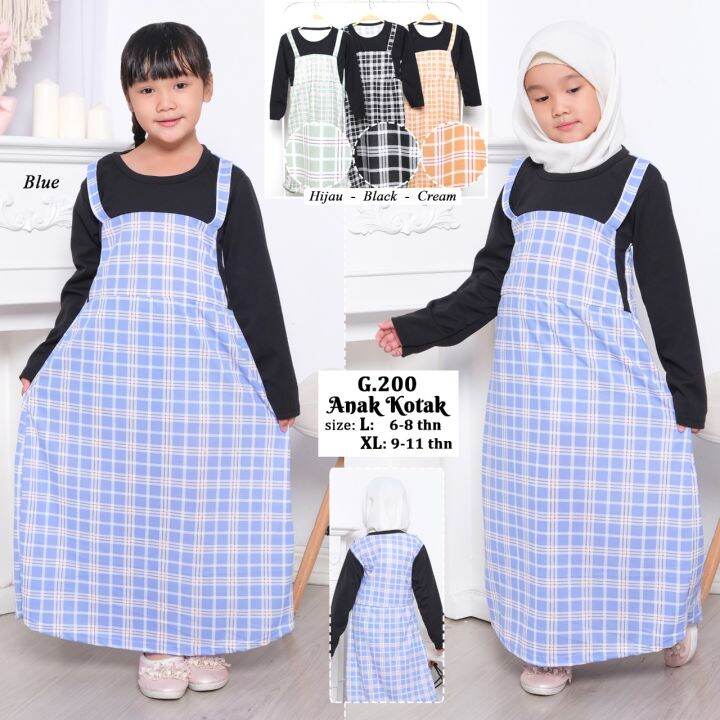 Gamis Anak Perempuan Model Overall Printing Kotak Cantik ( 6-12tahun ...