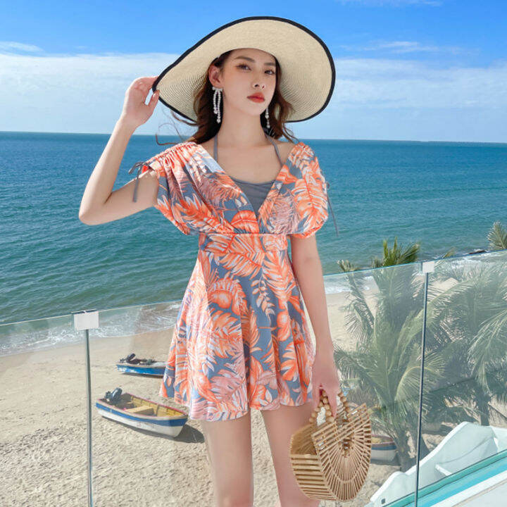 2022 New Tropical Swimsuit Womens Skirt Style One Piece Boxer