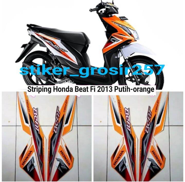 STIKER STICKER STRIPING LIST BODY HONDA BEAT FI 2013 2014 PUTIH OREN ...