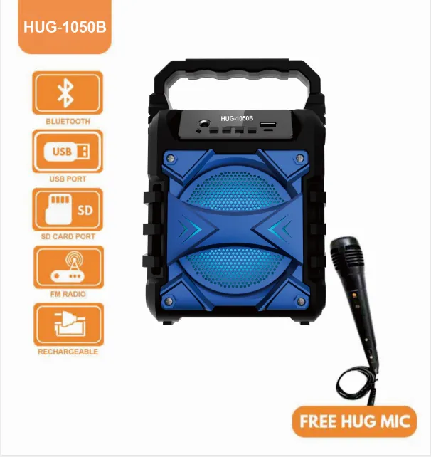 (HUG-1050B) Bluetooth Wireless Portable Speaker w/ LED Lights and FREE ...