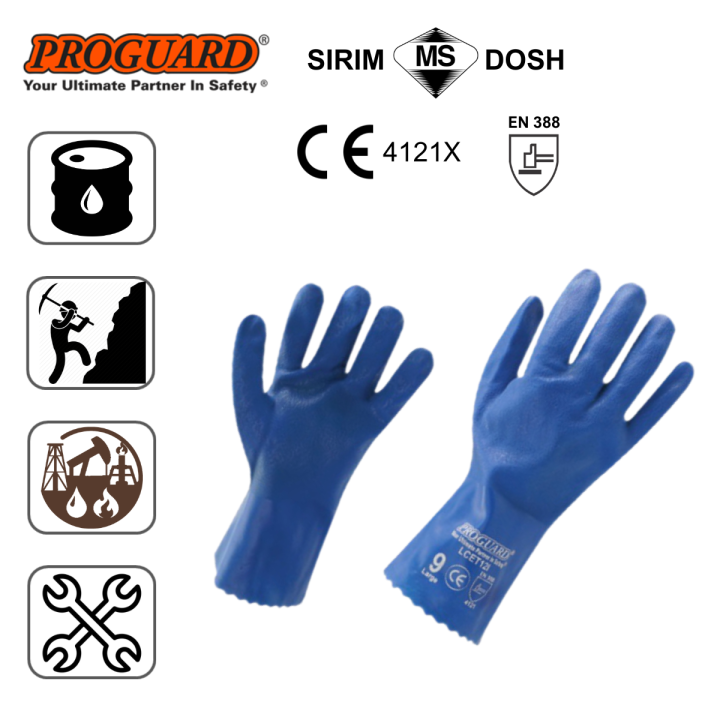 12" Heavy Duty PVC Coated Glove c/w Lining Acids Chemical Solvent ...