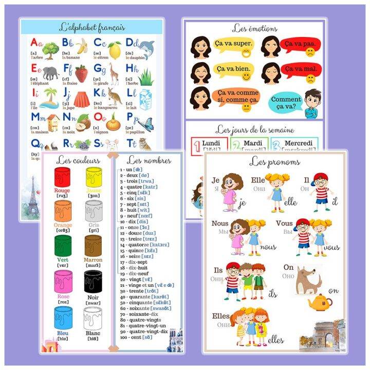 4 PCS/set A4 Size Big Poster Enlightenment Toy Français French Language ...