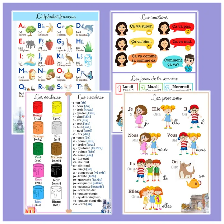 4 PCS/set A4 Size Big Poster Enlightenment Toy Français French Language ...
