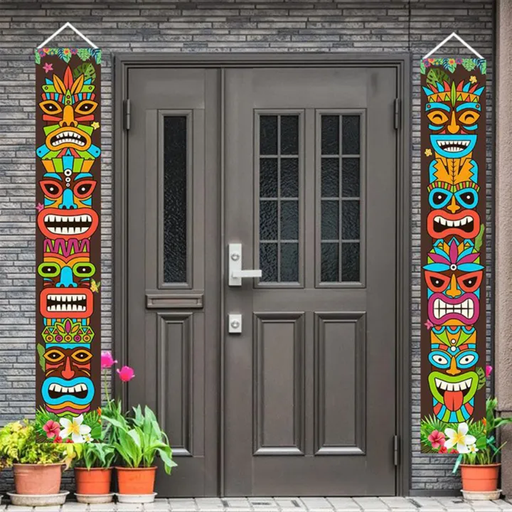 BolehDeals 2Pcs Banner Selfie Scene Totem for Hawaiian Luau Summer Pool ...