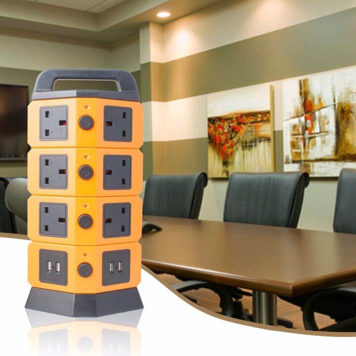 Tower Power Strip 2500W Smart Socket Surge Protector 10 UK Socket 4 USB ...