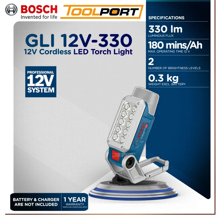 Bosch GLI 12V-330 Professional LED Light Torch 12V [ TOOLPORT ] | Lazada PH