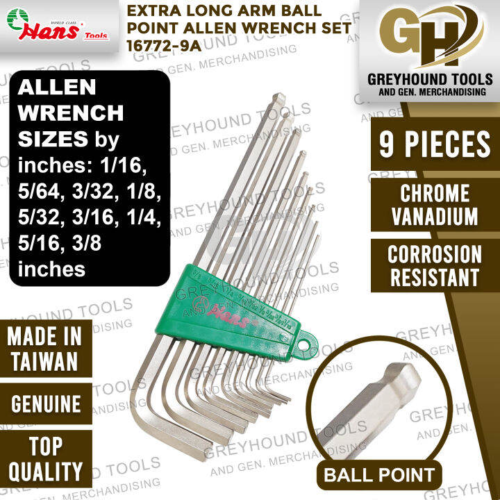 Hans Extra Long Arm Ballpoint Allen Wrench Set 1/16"-3/8" 9 Pieces ...