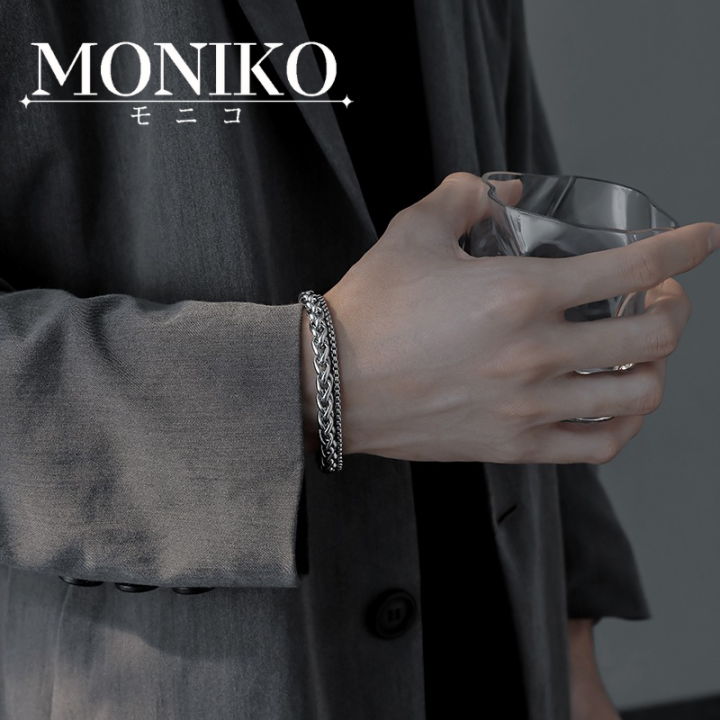 MONIKOสร้อยข้อมือเหล็กไทเทเนียมบุรุษสีเงิน | Lazada.co.th