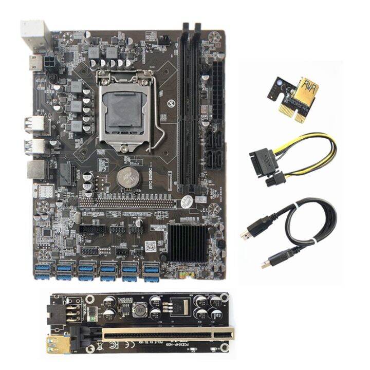 B250C BTC Mining Motherboard+009S Plus Riser 12XPCIE to USB3.0 GPU Slot ...