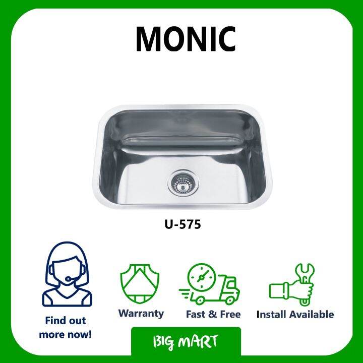 U-575 MONIC STAINLESS STEEL SINGLE BOWL UNDERMOUNT SINK | Lazada Singapore