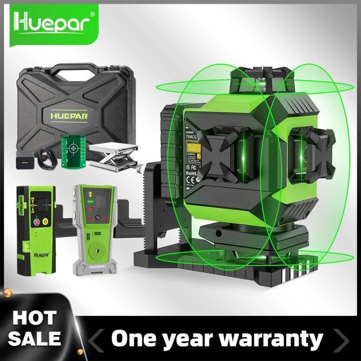 lhuabo2q Huepar 4x360 laser liquid level self leveling 4D green beam 360 ° crosshair 16 line ...