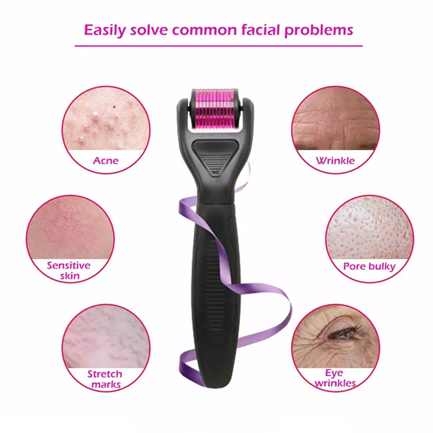 6 ใน 1 Microneedle Roller Kit 0.5 มม. 1.0 มม. 1.5 มม. 2.0 มม. ไทเทเนียม ...