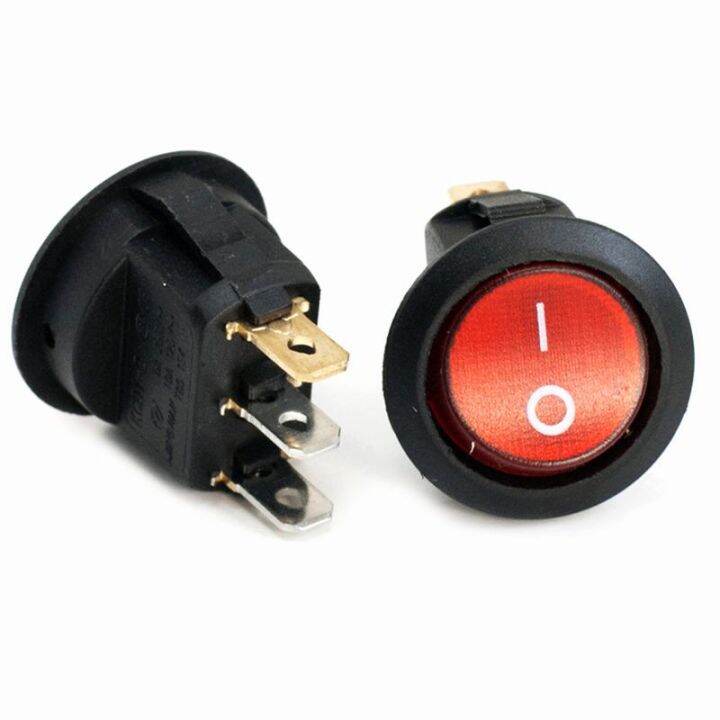 3pin ON-OFF 6A/250V 10A/125V DC12V 10A Red Illuminated Round Rocker ...