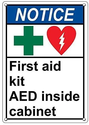 Metal Wall Art ANSI Notice First Aid Kit AED Inside Cabinet Signs ...