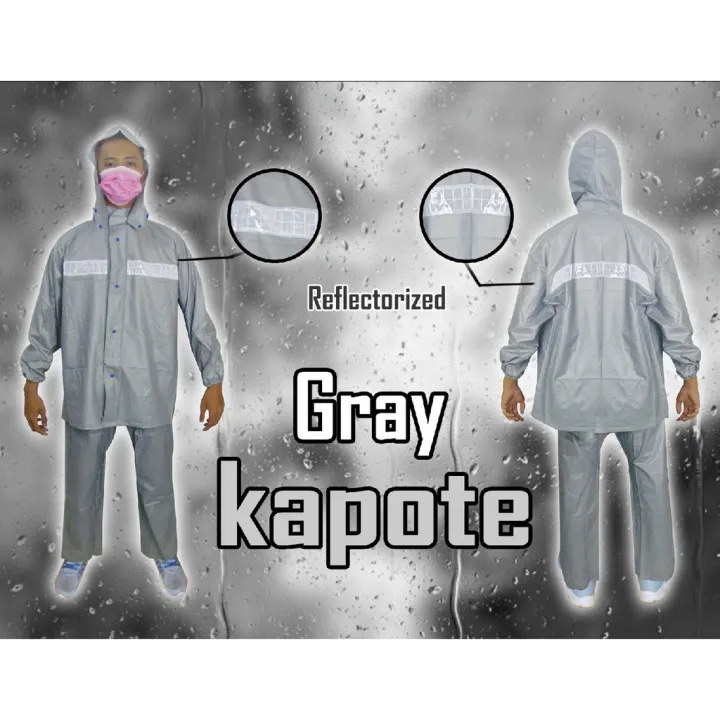 KAPOTE GREEN AND GRAY work rain suit adjusting rope big pockets rubber ...