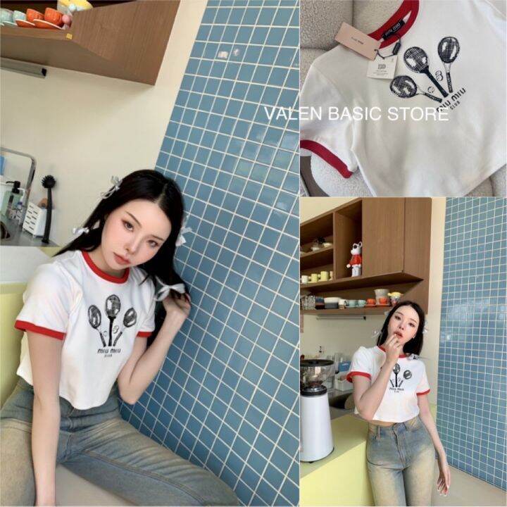 พร้อมส่ง ️ เสื้อยืดทรงครอปสุดคิ้วท์ TAG : VALEN BASIC STORE | Lazada.co.th