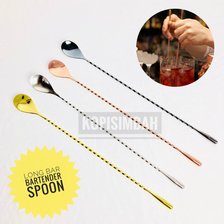 Premium Long Bar Cocktail Spoon Stainless Steel Sendok Panjang Pengaduk ...