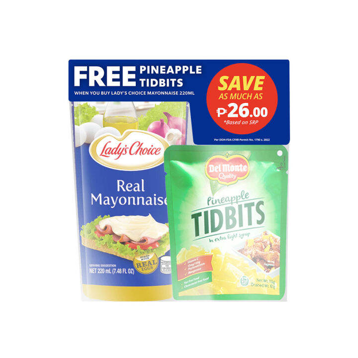LADY'S CHOICE REAL MAYONNAISE 220ML DOY WITH FREE DEL MONTE PINEAPPLE ...
