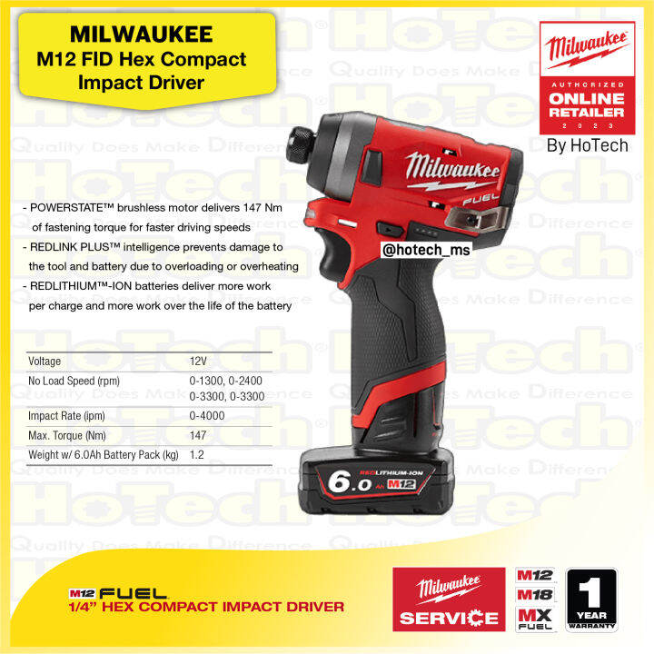 MILWAUKEE M12 FID | Mesin Compact Impact Driver 12volt (Unit Only ...