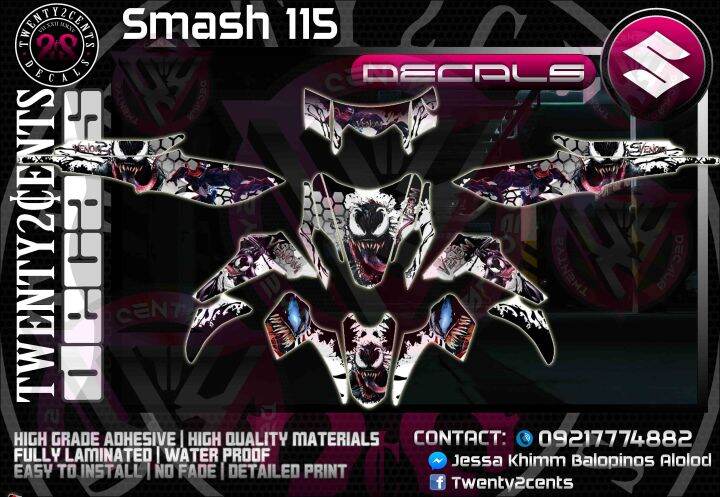 smash 115 decals sticker white venom | Lazada PH