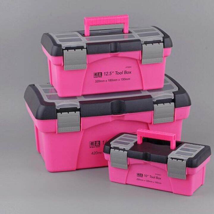 10 12.5 Inch Portable Tool Box Plastic Storage Pink Lady Women Inner ...