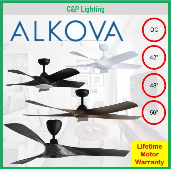 Alpha Alkova Axis 42" / 48" / 56" 3 or 5 Blades DC Ceiling Fan with LED ...