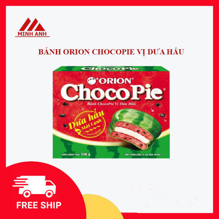 [BÁNH MỚI] Bánh Orion Chocopie vị dưa hấu hộp 336g (12 cái), vị dưa hấu mát lạnh, thơm ngọt, hấp ...