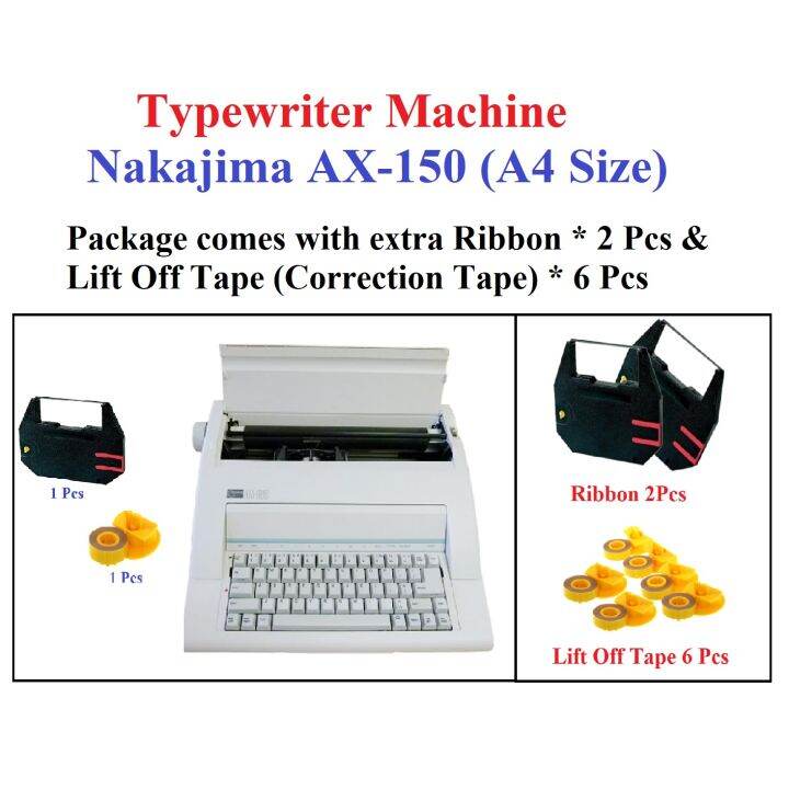 Typewriter Electronic Nakajima (A4 size) Model: AX-150 Package comes with Ribbon 1+2 Pcs & Lift ...
