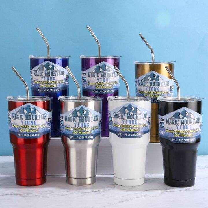 YUANZ พร้อมฝาแบบมีหลอด30ออนซ์ฉนวนกันแก้วเหล็กกล้าไร้สนิมความจุขนาดใหญ่30ออนซ์ถ้วยสแตนเลสเก็บความ ...