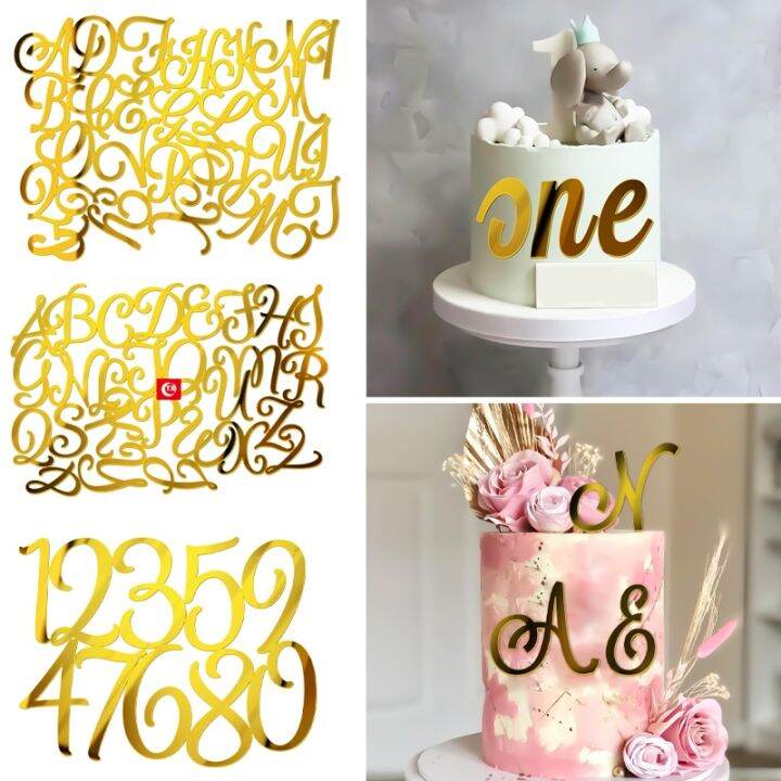 Golden Mirror Acrylic A-Z English Letter Alphabet Cake Decorating for ...