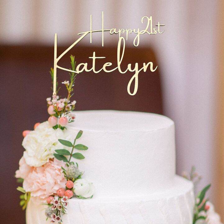 Custom Wood Mirror Acrylic Wording Name Cake Topper Personalized Laser ...