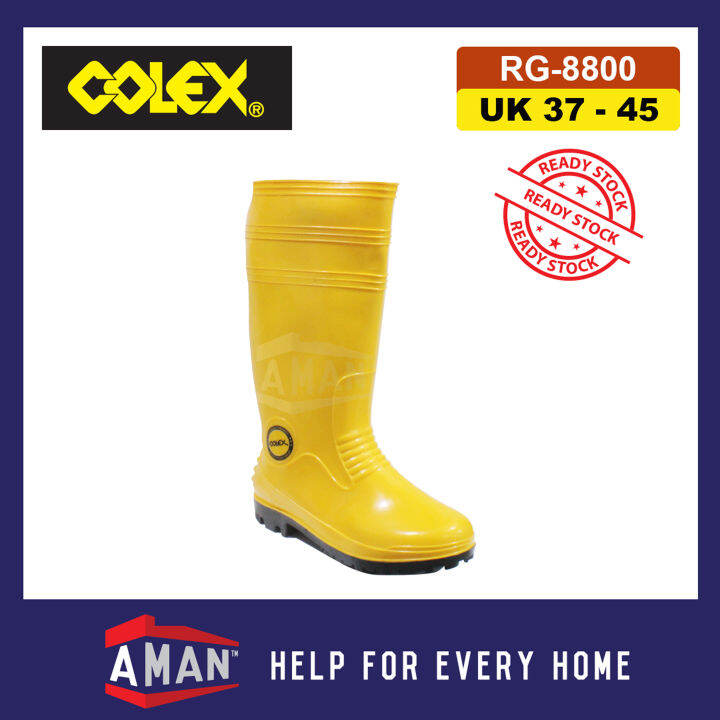 COLEX RG-8800 PVC Yellow Safety Rain Boots 14" Height Plastic Kasut ...